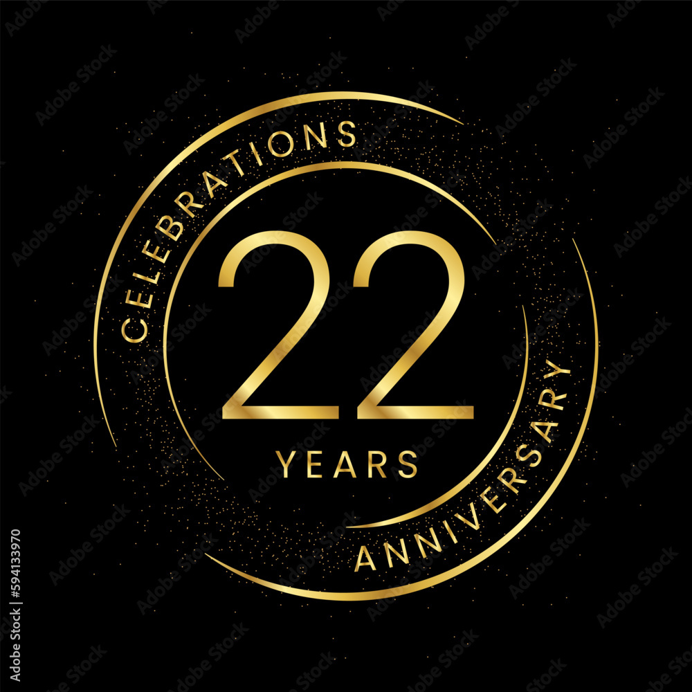 22th anniversary, golden anniversary with a circle, line, and glitter ...