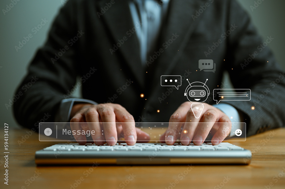 Technology and people concept man use AI to help work, AI Learning and ...