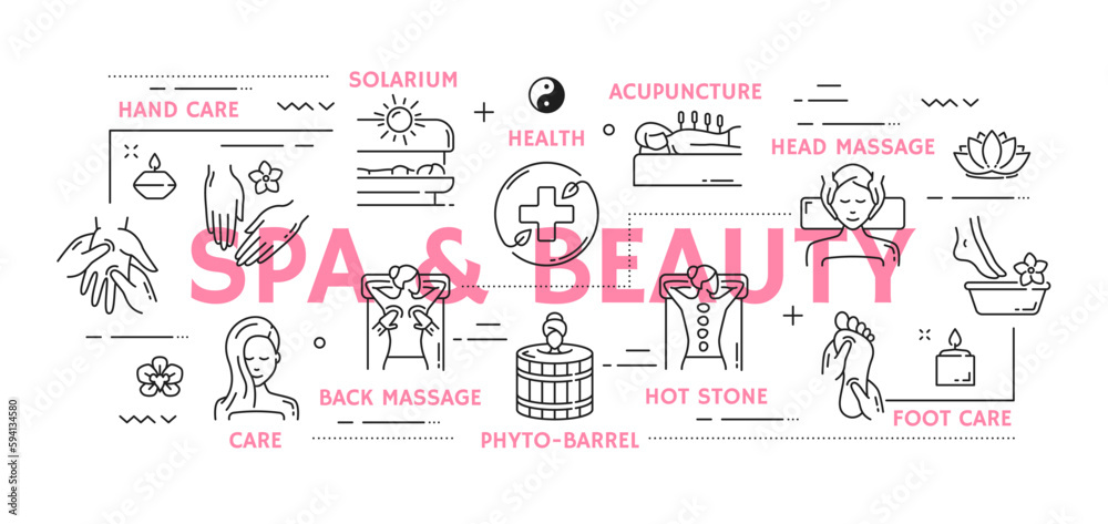 Spa and beauty, skin care icons. Woman beauty salon, acupuncture and ...