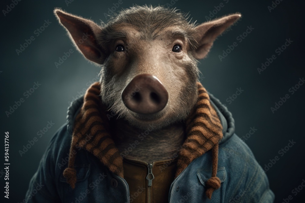Anthropomorphic boar dressed in human clothing. humanized animal ...