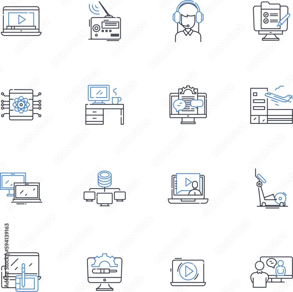 Electronic age line icons collection. Digital, Cyber, Emojis, Virtual ...