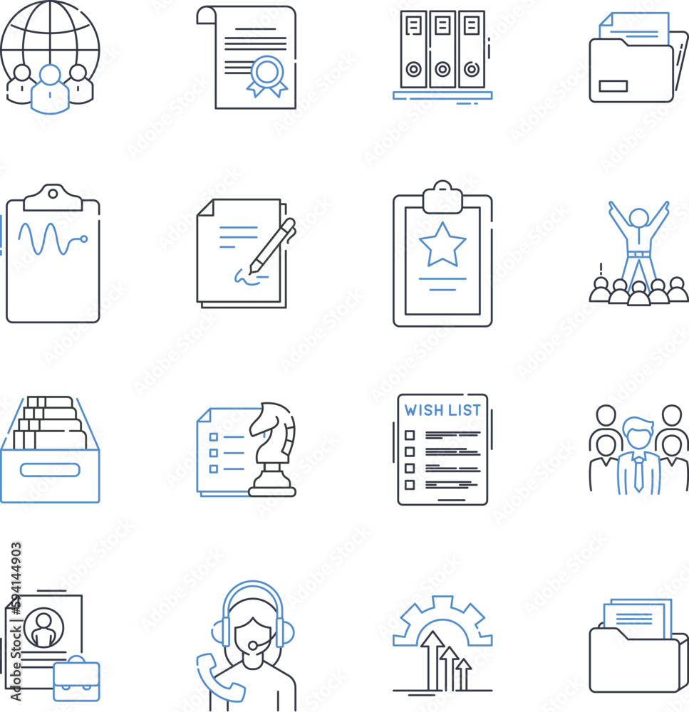 Paper processing line icons collection. Shredding, Folding, Creasing ...
