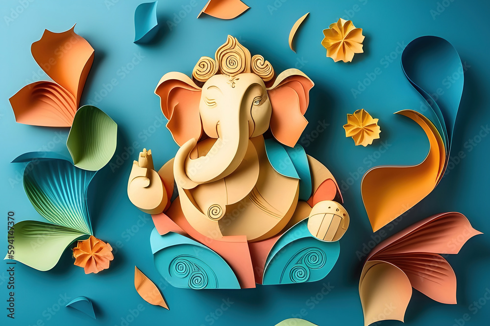 Lord Ganesha 3d papercut craft color Background. Generative AI. Stock ...