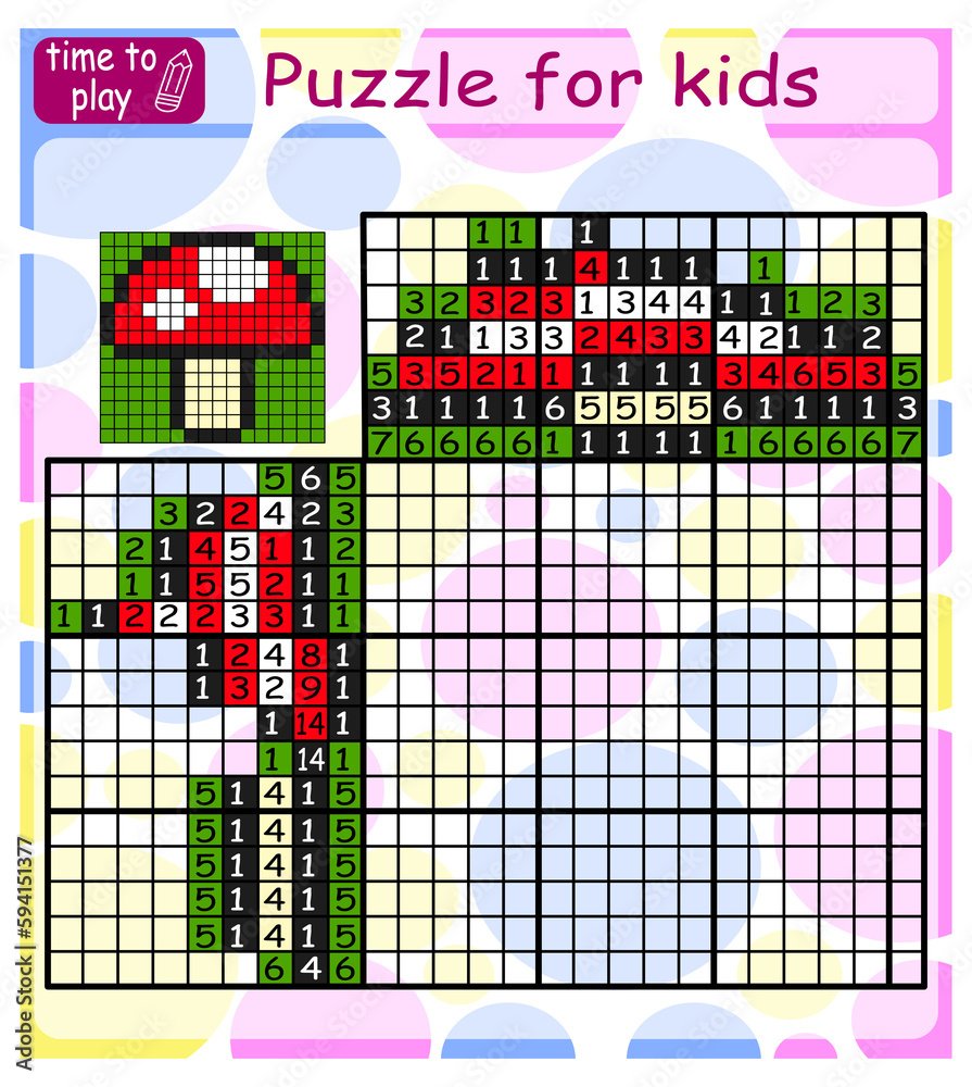 Nonogram for children. Color the puzzle by numbers. Colorful Japanese ...
