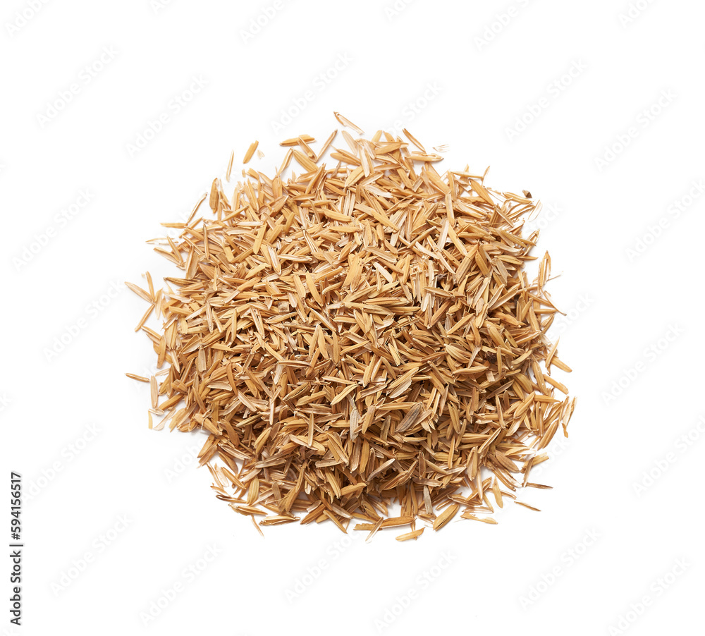 top view flat lay pile of rice Husk or Hull isolated on white ...