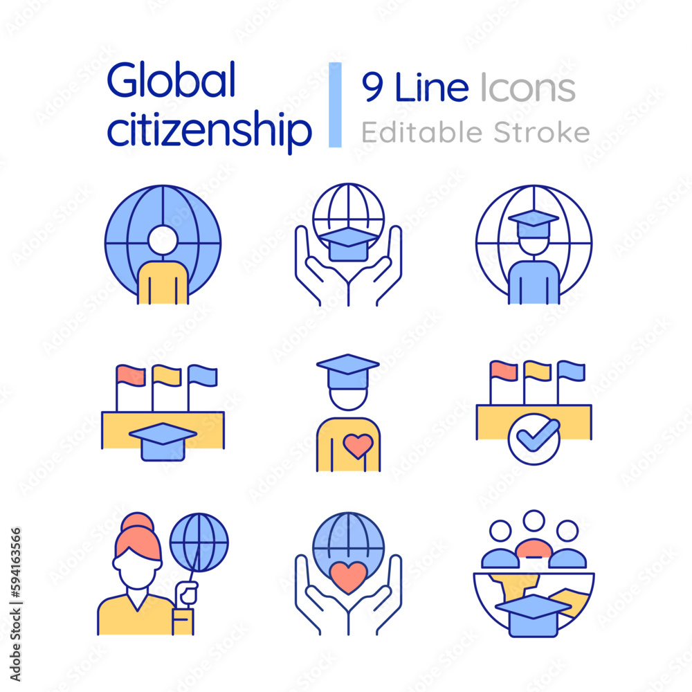 Global citizenship RGB color icons set. Responsive citizens ...