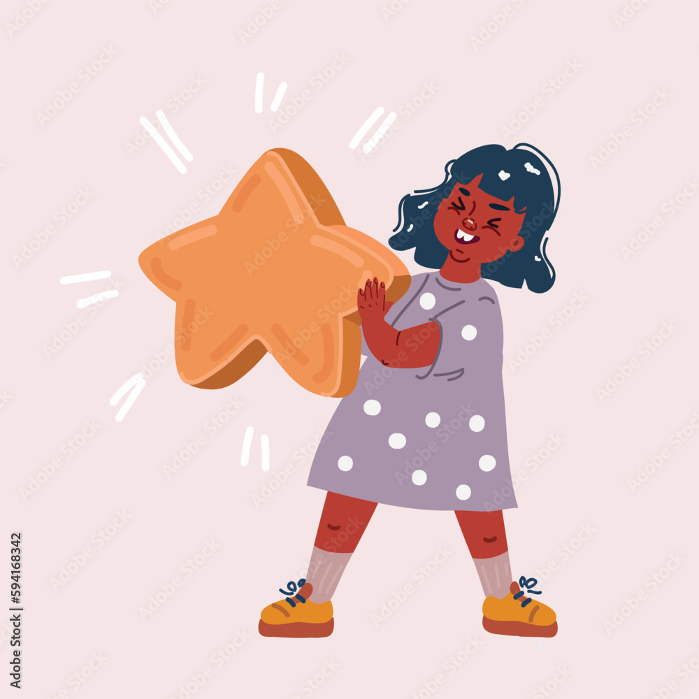 Cartoon vector illustration of black Little Girl hold star Stock Vector ...