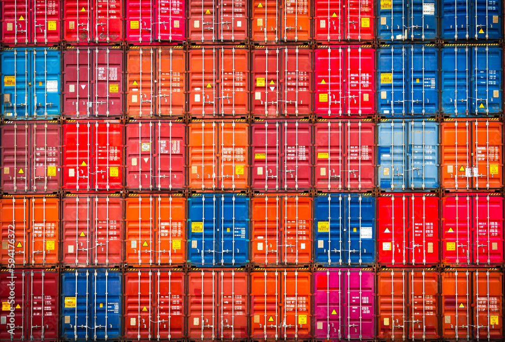 Row of Stacked Containers Cargo Shipping. Handling of Logistic ...