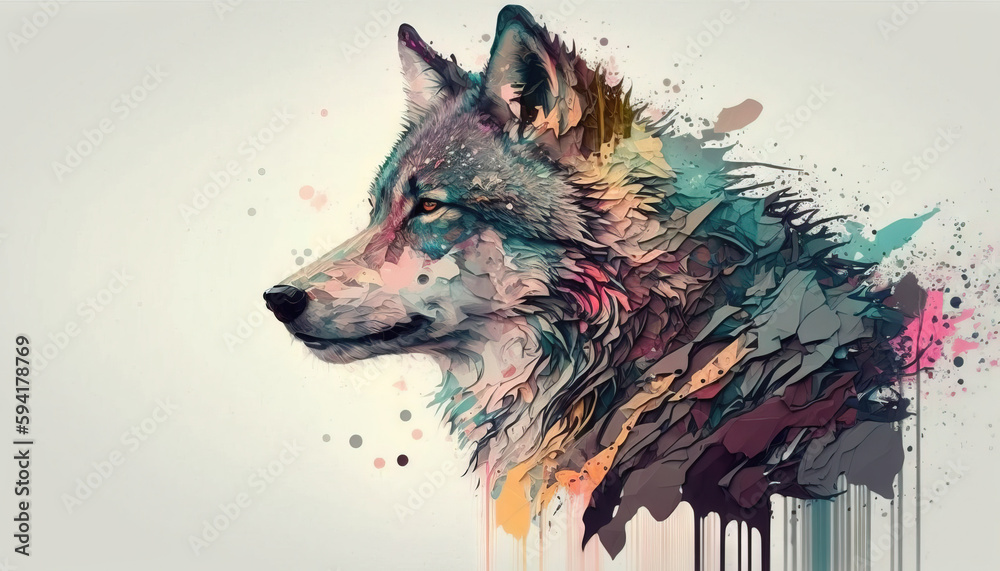 Wolf animal abstract wallpaper. Background in pastel colors generative ...