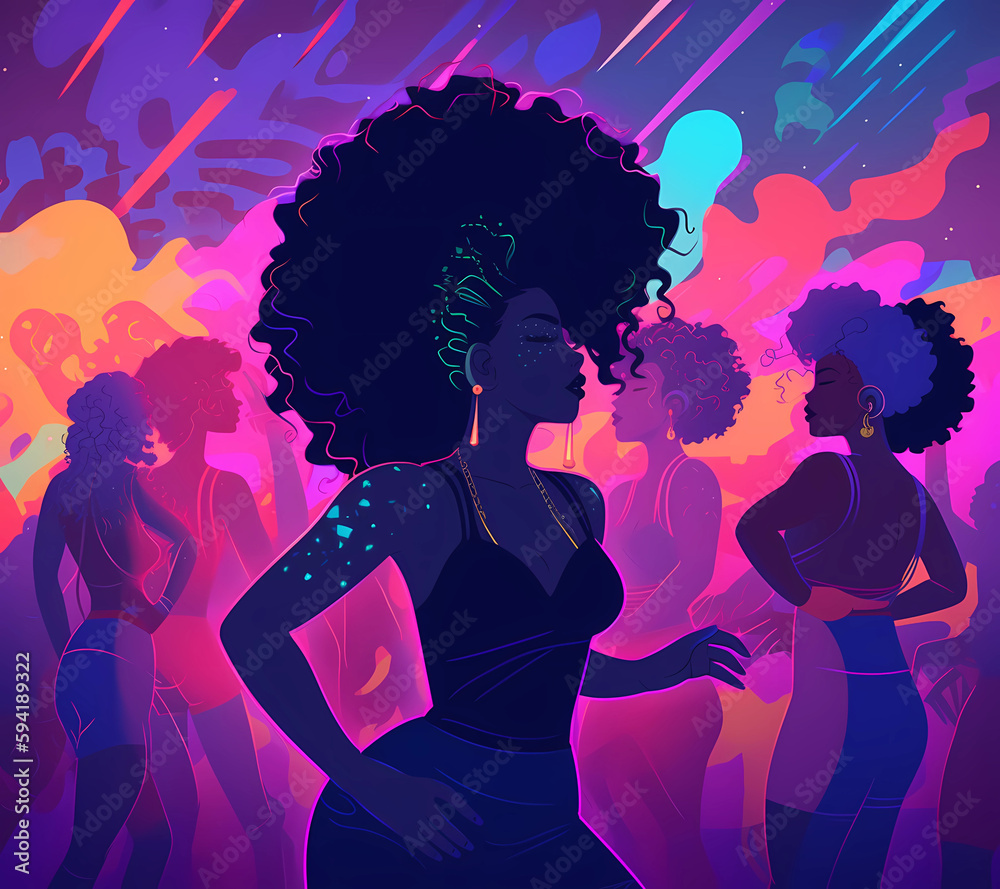 Cosmic Afro-Dance Party - Showcasing stylish movements of cyberpunk ...