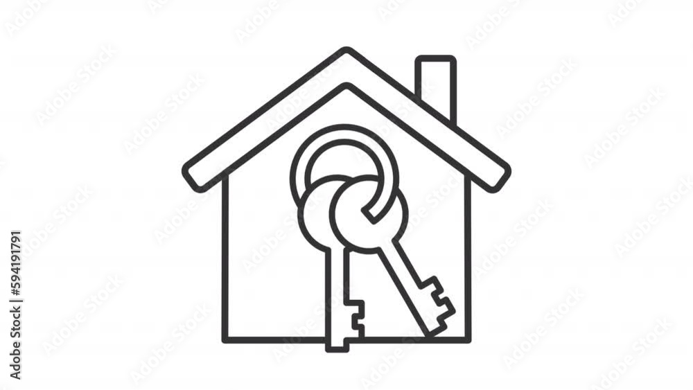 Home buying linear animation. House with keys. Rental property ...