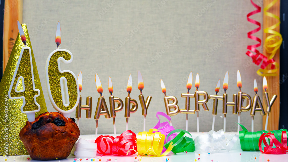 Happy birthday background with golden candles and decorations with ...