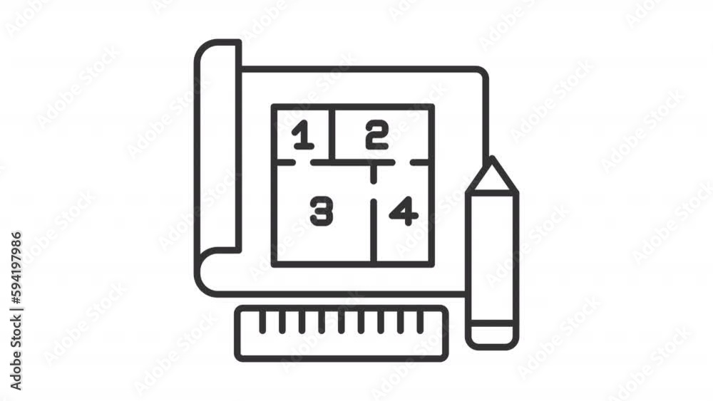 Floor plan linear animation. Apartment project. Technical drawing ...