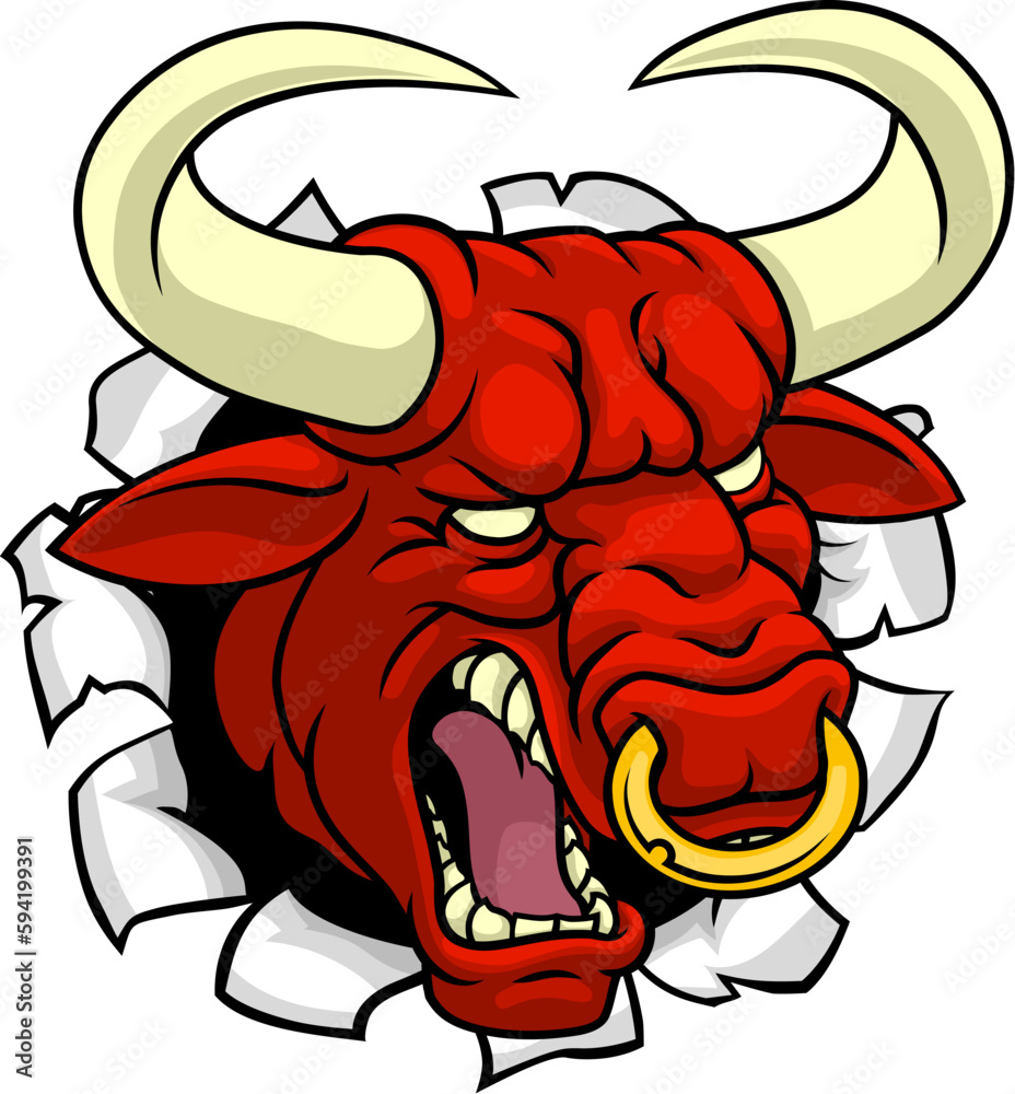 A bull or Minotaur monster longhorn cow angry mean head mascot face ...