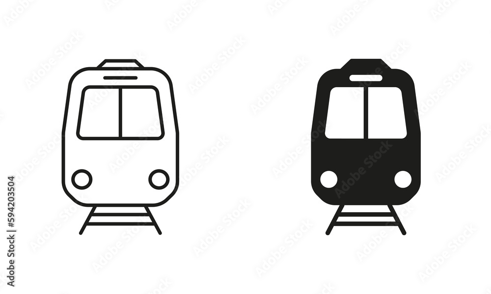 Train Line and Silhouette Black Icon Set. Railway Station Pictogram ...