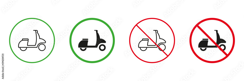 Moped Delivery Red and Green Road Warning Signs. Scooter Permit and Not ...