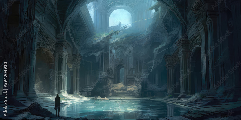 Concept art, fantasy world, majestic ancient ruins, digital ...