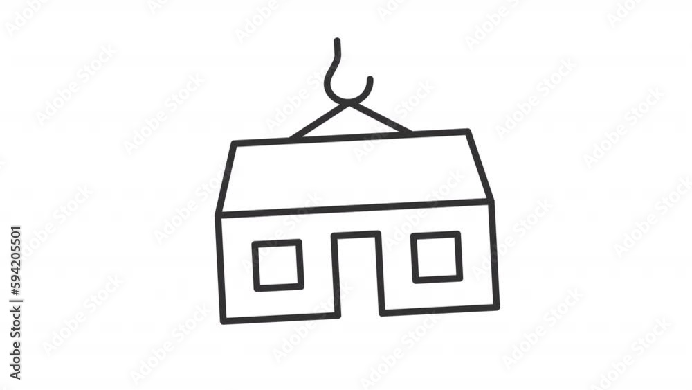 Animated modular house linear icon. Affordable construction ...