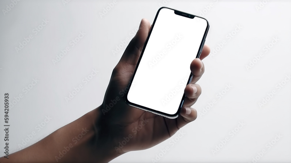 Phone screen mockup with hand holding a smartphone. Isolated PNG screen ...