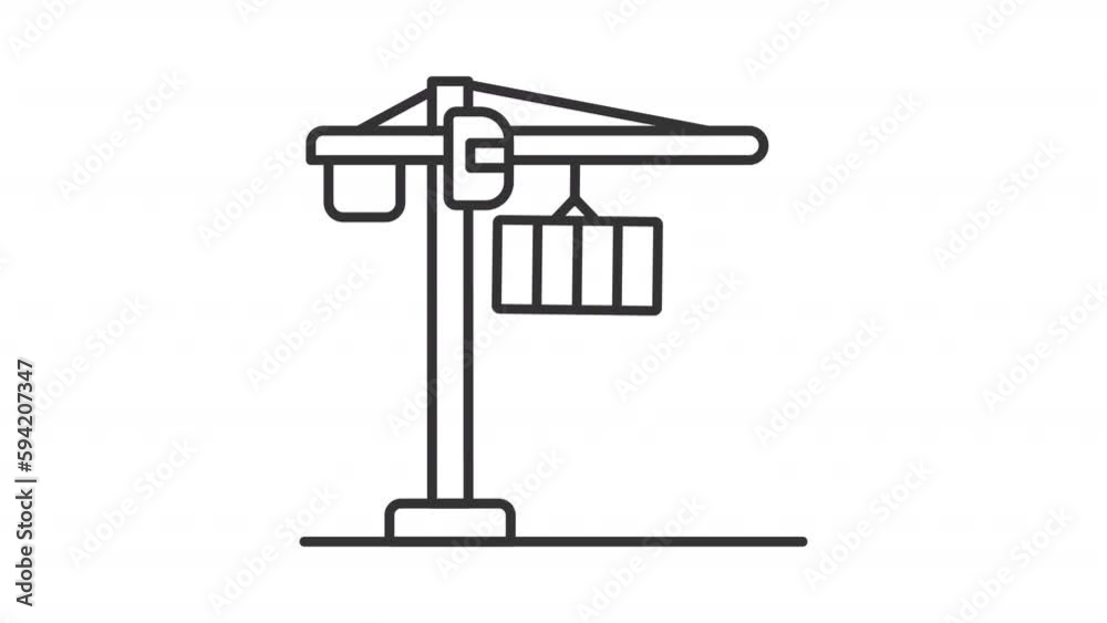 Animated tower crane linear icon. Construction equipment. High rise ...