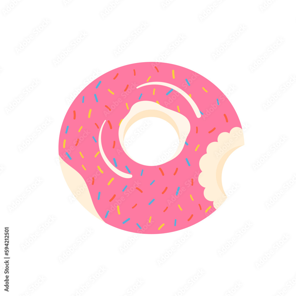 Pink Donut Inflatable Rubber Ring. Bitten-off glazed pink doughnut toy ...