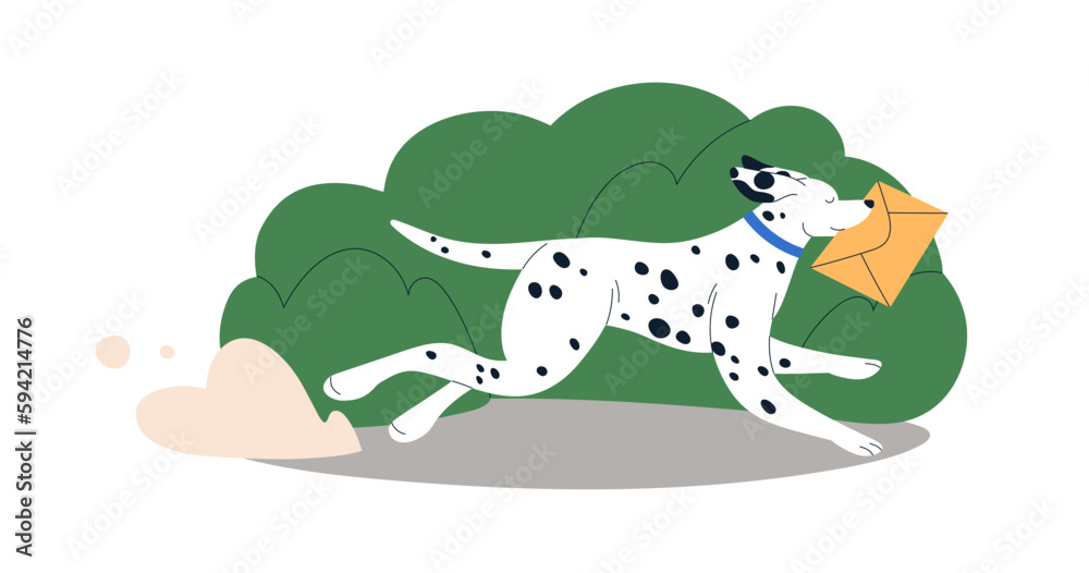 Cute dog running with envelope, letter. Doggy, mail carrier, post ...