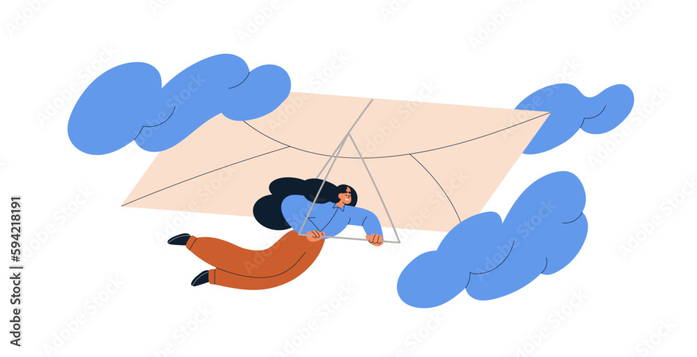 Email marketing, mail newsletter concept. Happy woman flying with ...