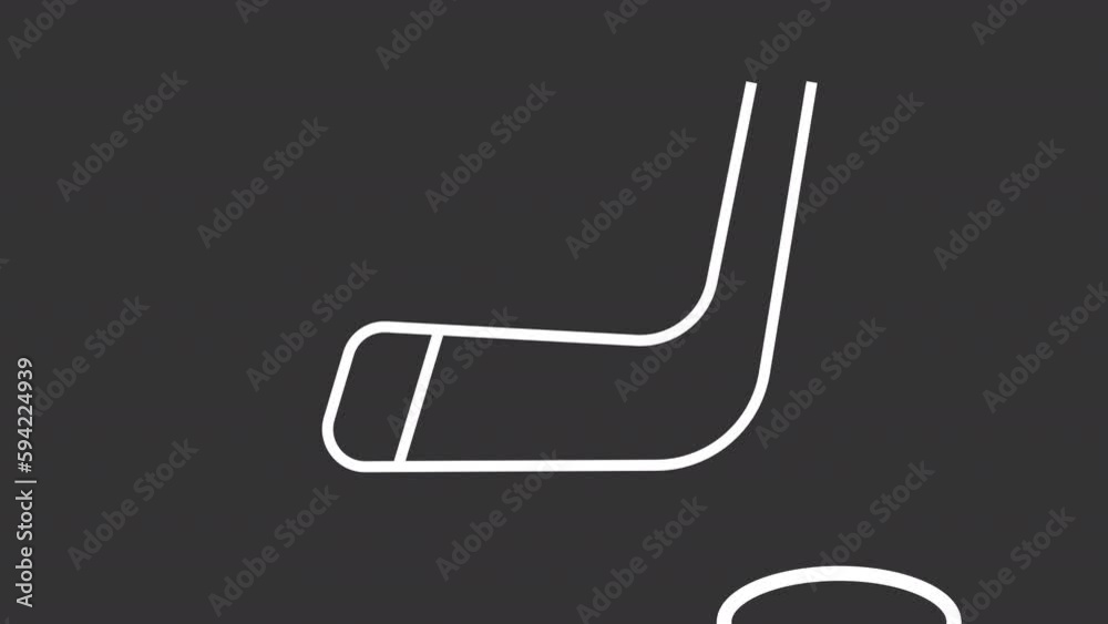 Animated stick, puck white line icon. Hitting puck. Hockey equipment ...