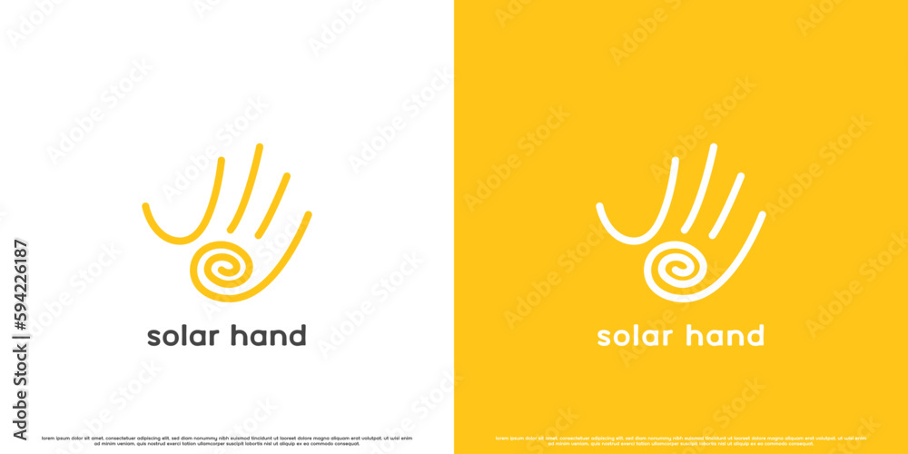 Modern solar hand logo design illustration. Hi five hand silhouette ...