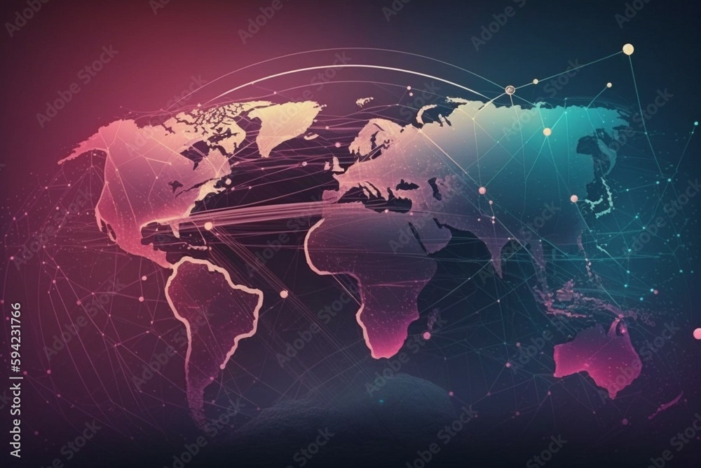 Global network connection illustration, World map point and line ...