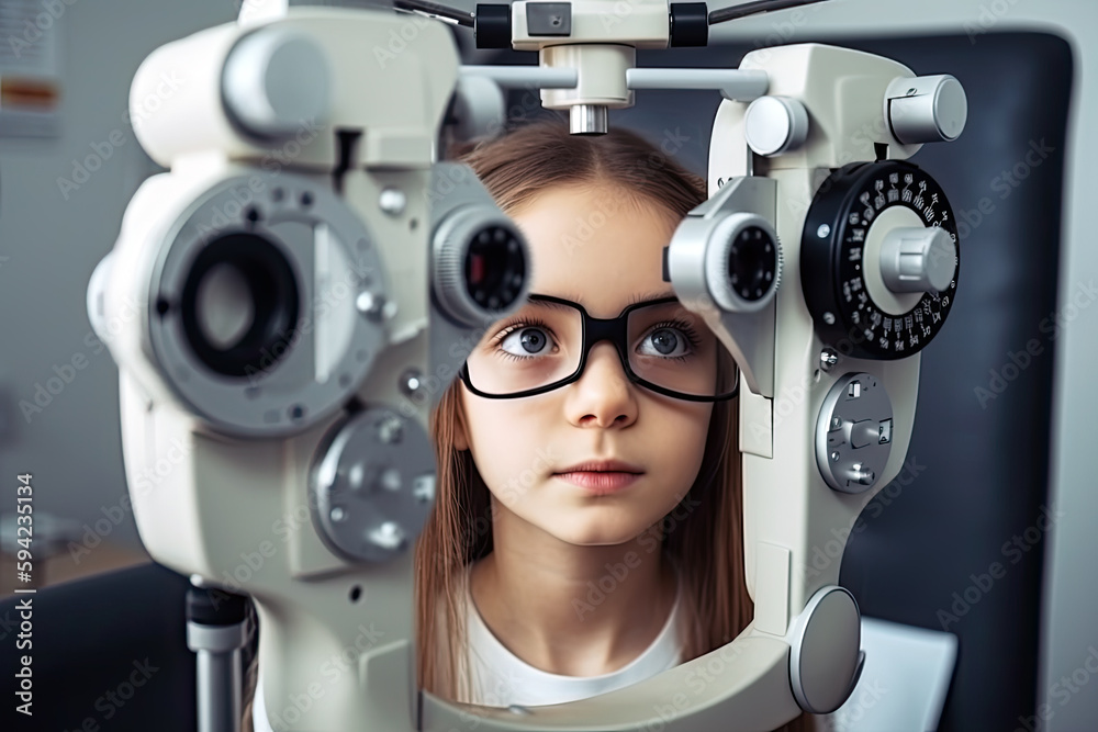 AI Generative Illustration of a girl having her eyes checked through an ...
