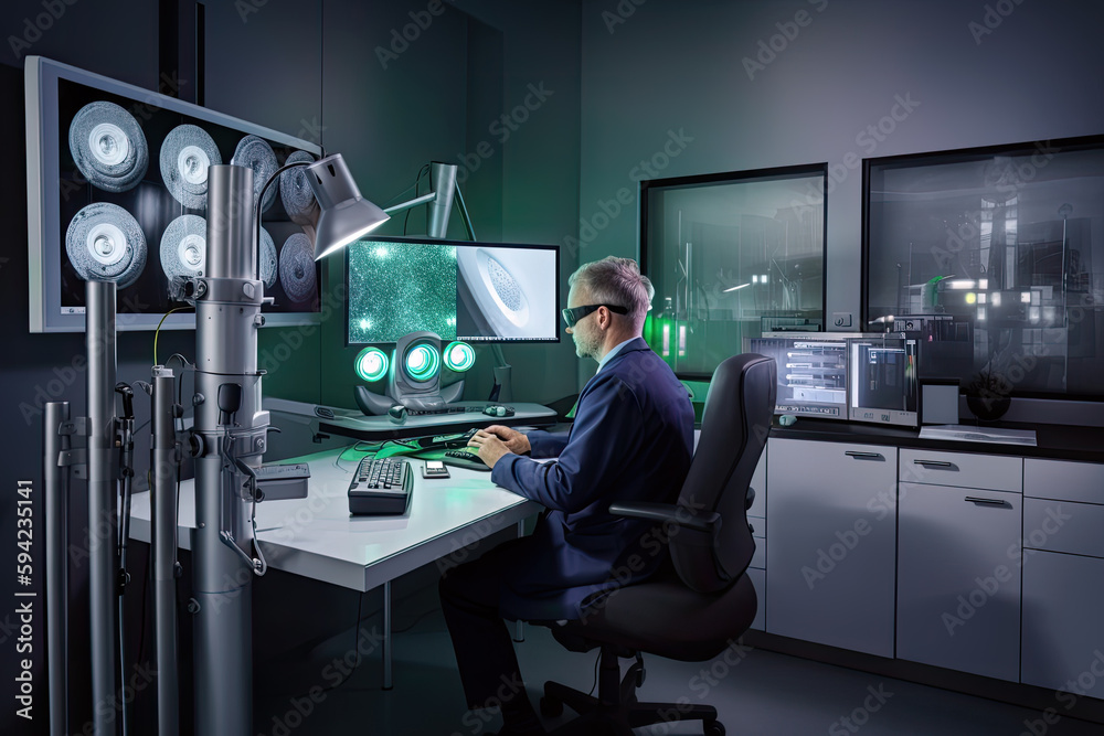 Generative AI Illustration of an ophthalmologist working in an ...