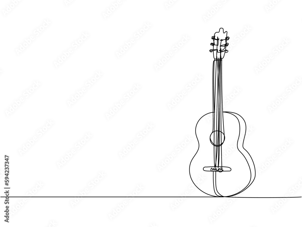 Acoustic guitar one line art. Continuous line drawing of musical ...