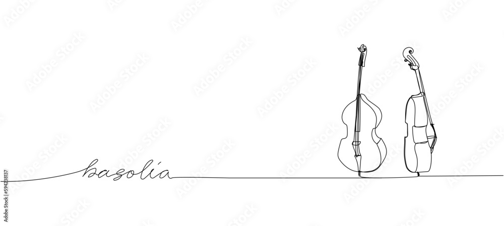 Basolia, bass viol one line art. Continuous line drawing of musical ...