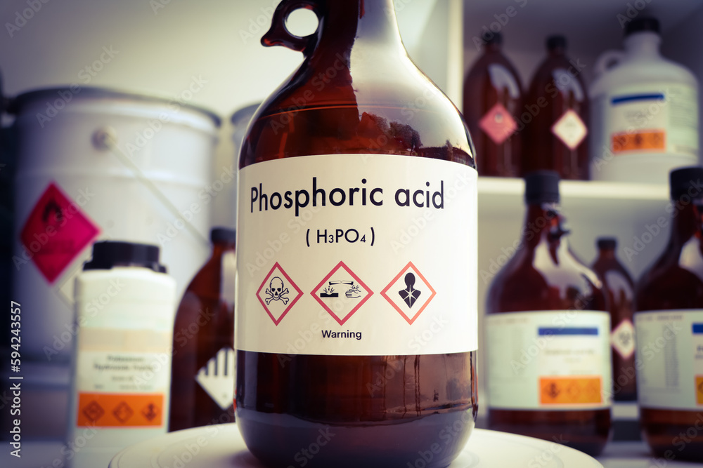 Phosphoric acid, Hazardous chemicals and symbols on containers Stock ...