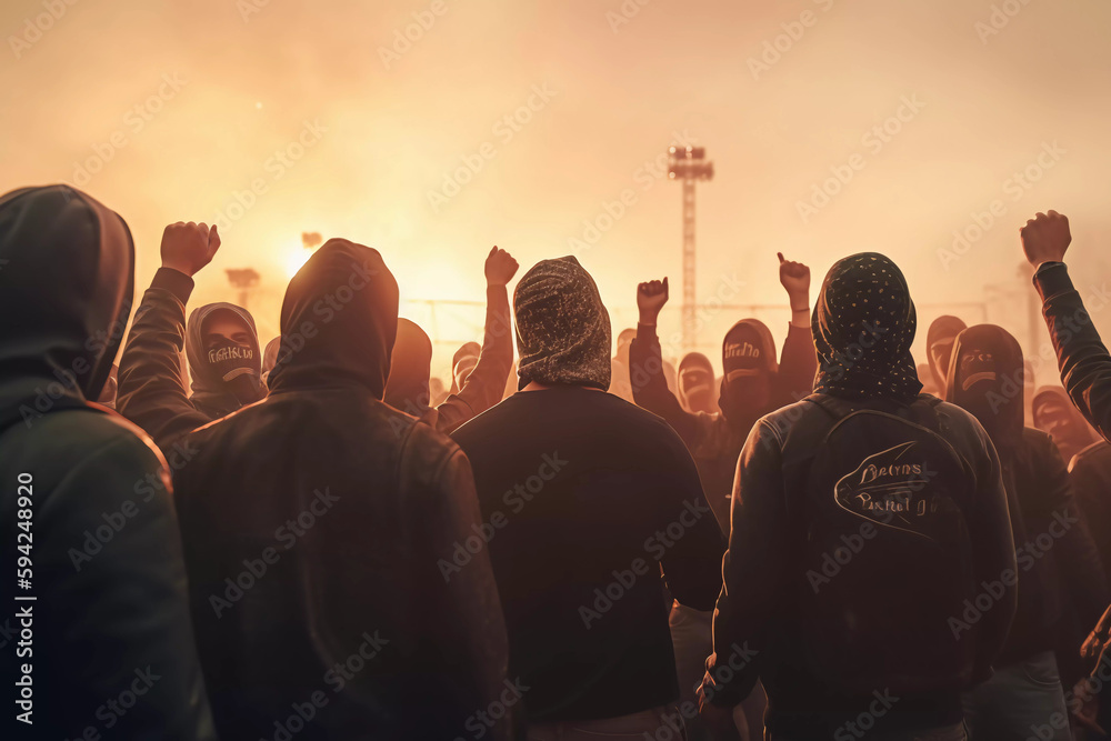 Photo Ultras Hooligans Football Fans Mob masked and black dressed ...