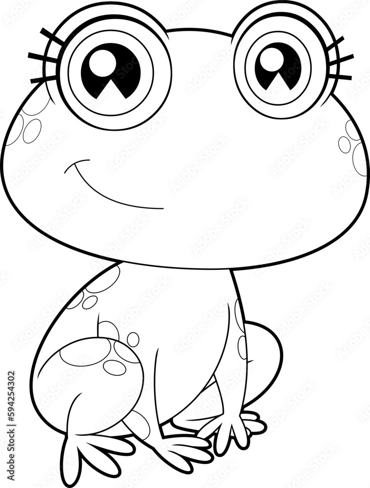 Outlined Cute Female Frog Cartoon Character Vector Hand Drawn ...