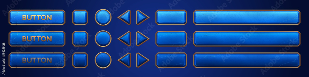 Blue ui vector button animation for game interface cartoon set. Hover ...