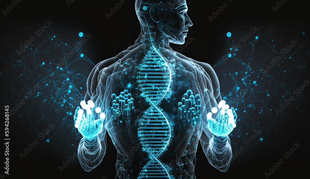 Abstract Human Anatomy hologram and DNA Structure Concept. Generative ...