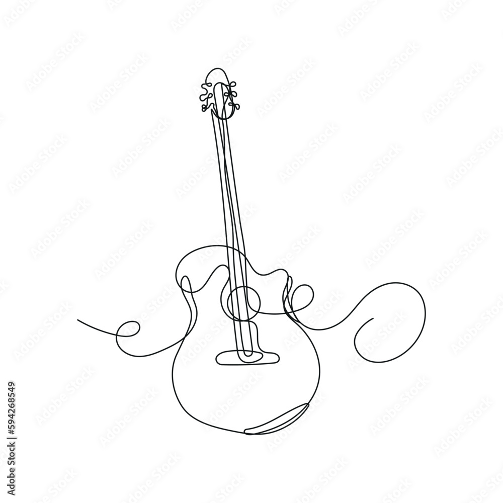 Continuous line art drawing of a guitar. Musical instrument concept ...