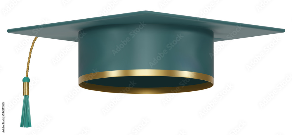 3D realistic green Graduation university or college cap isolated on ...