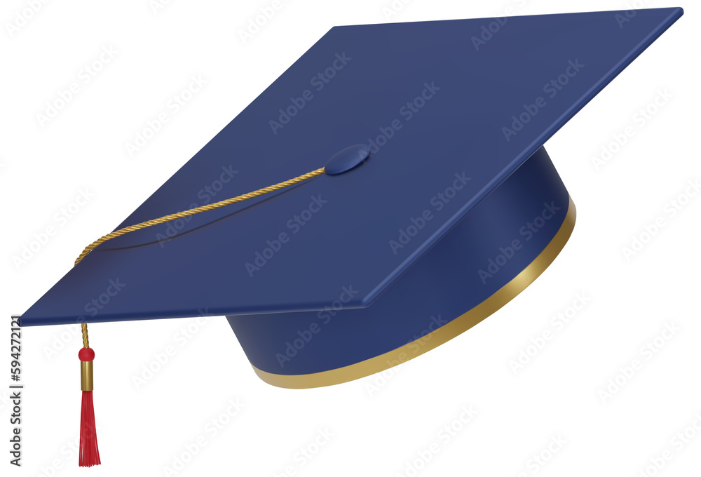 3D realistic Graduation university or college dark blue cap isolated on ...