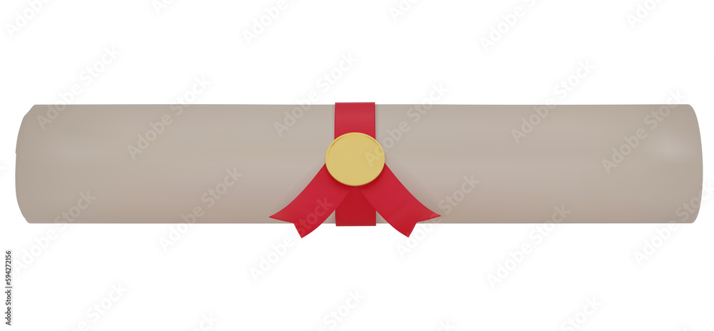 Diploma, close up of paper scroll with red ribbon isolated on white ...