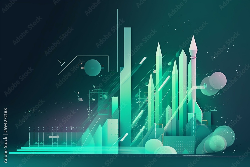 Rocket taking off and green bar graphs, successful startup concept ...
