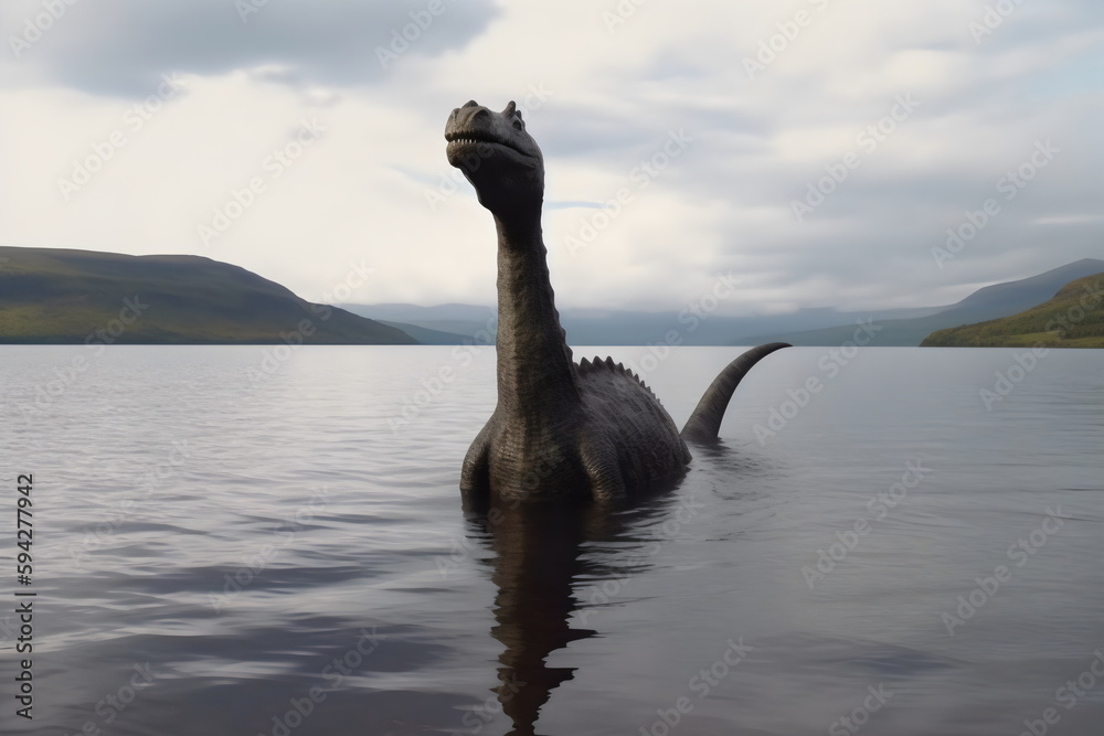 loch ness monster creature in lake caught on camera, made with ...