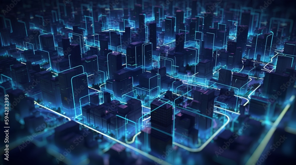 Smart city on a dark blue background, featuring intelligent ...