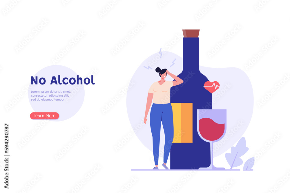 Stop drinking illustration. Healthy people refuse alcoholic drinks ...