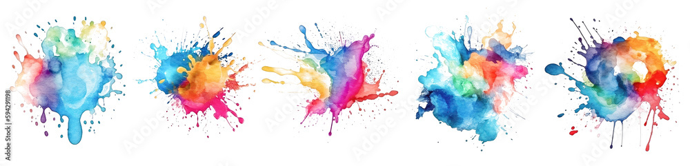Watercolor splash collection isolated on transparent white background ...