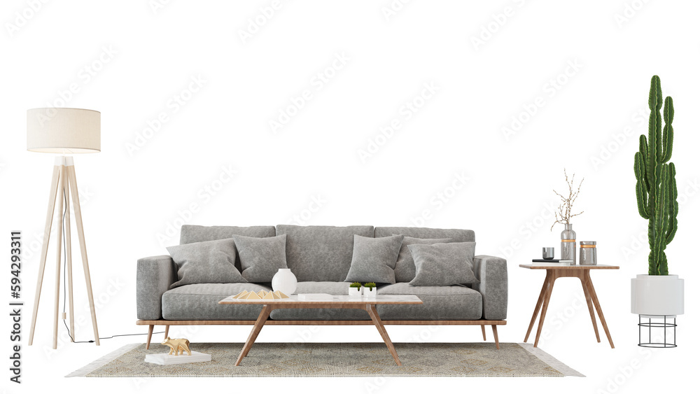 Interior furniture set 3D render. Living room house floor template ...