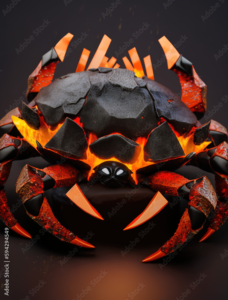 Lava crab with an obsidian shell, ai art ilustração do Stock | Adobe Stock